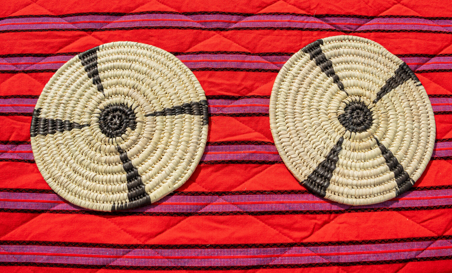 Natural & Black Accented Coiled Fiber Table Mat - Ufumi Culture